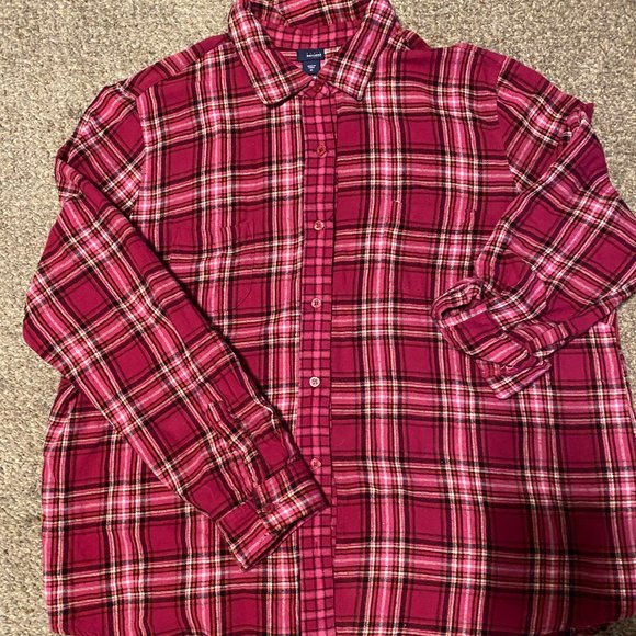 Basic Editions | Tops | Basic Editions 2x Pink Plaid Flannel Shirt | Poshmark